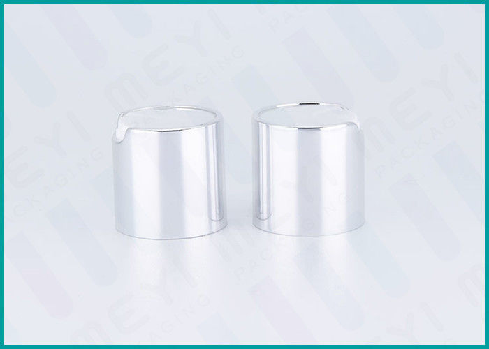 Shiny Silver Aluminum Disc Top Cap 24/410 Press Lotion Cap With White ...