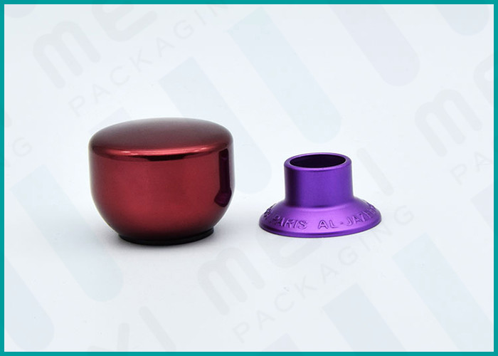 Smooth Red Perfume Bottle Caps Customized Shape With Purple Stepped Collar